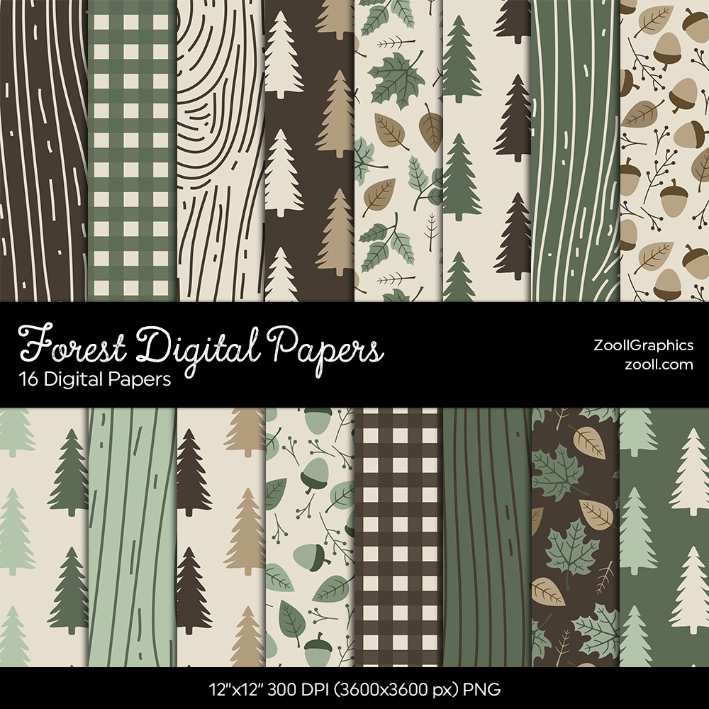 Printables: Forest Digital Papers - Zooll.com - Graphic Design, Ideas ...